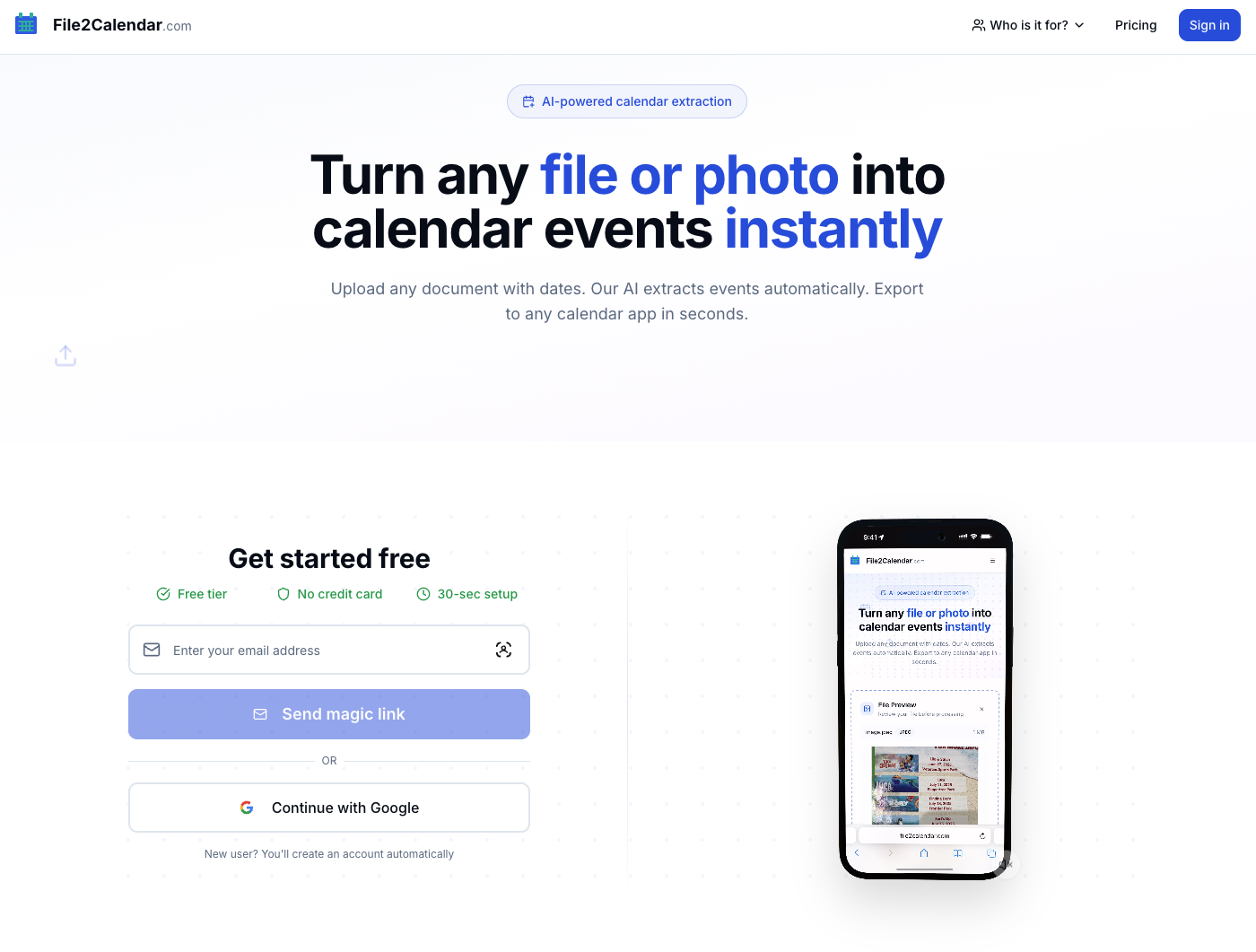 File2Calendar — Turn files into calendar events